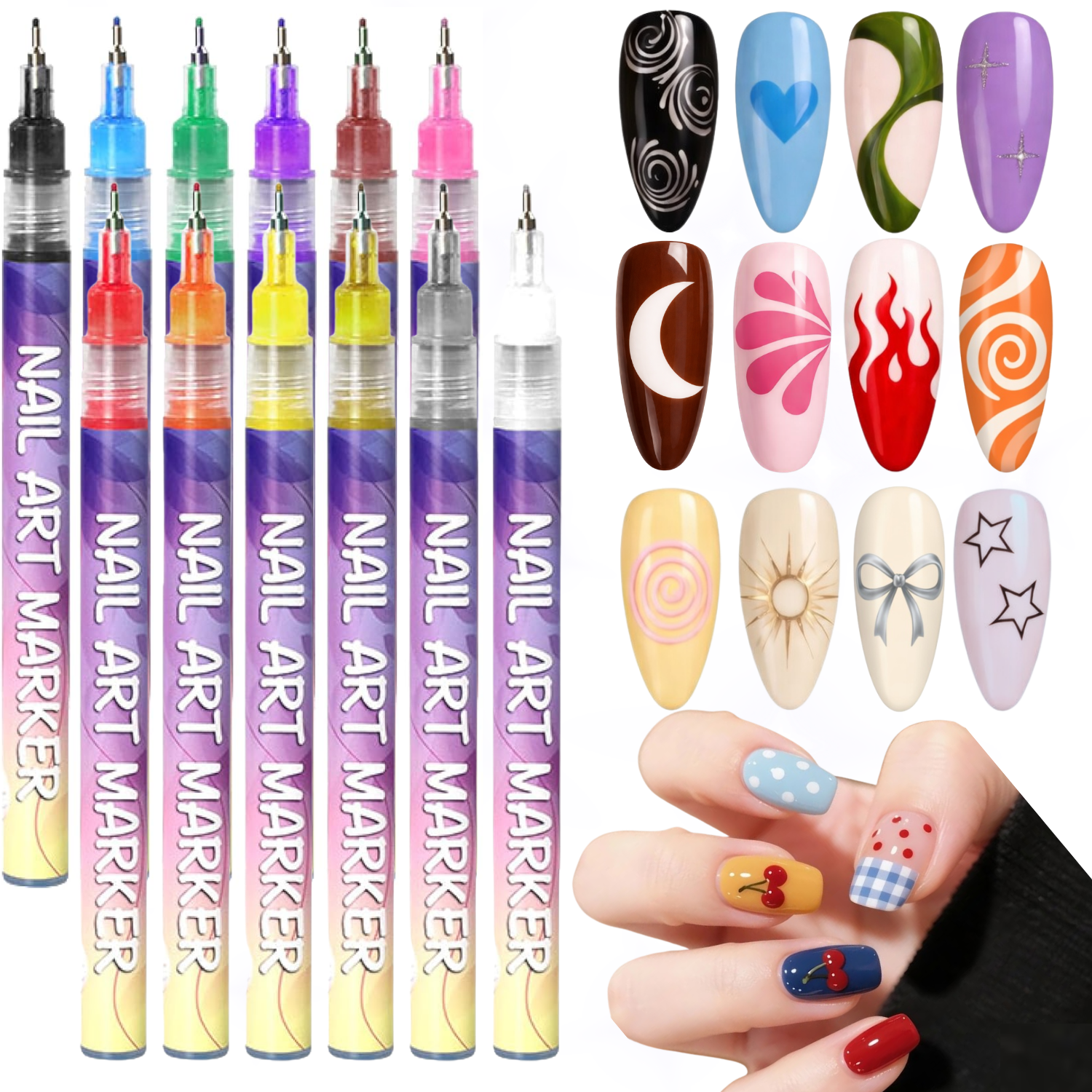 COORIART 12 Colors 3D Nail Art Pens Set, 0.5mm Fine Tip, Waterproof and ...