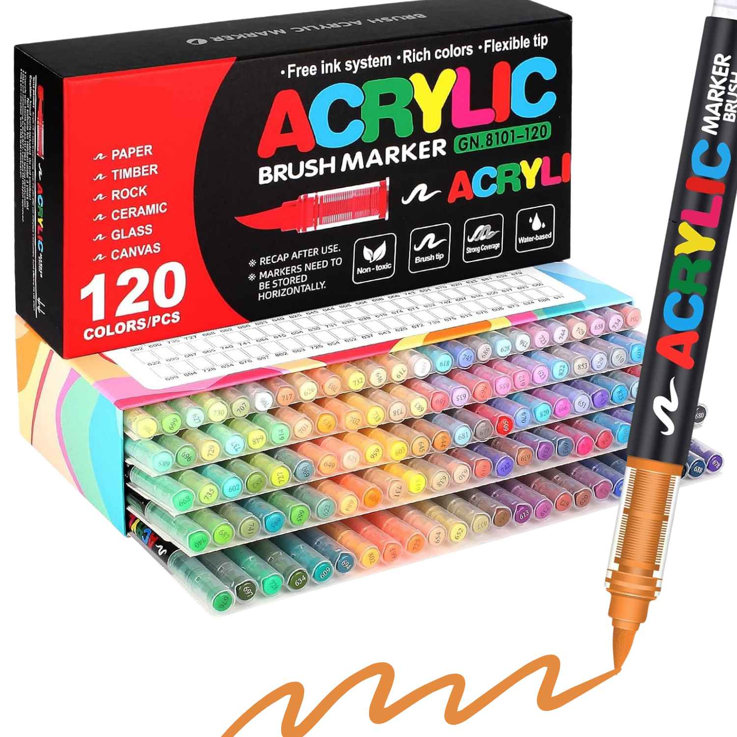 COORIART 120 Colors Acrylic Paint Markers, Soft Brush Tip Pens ...