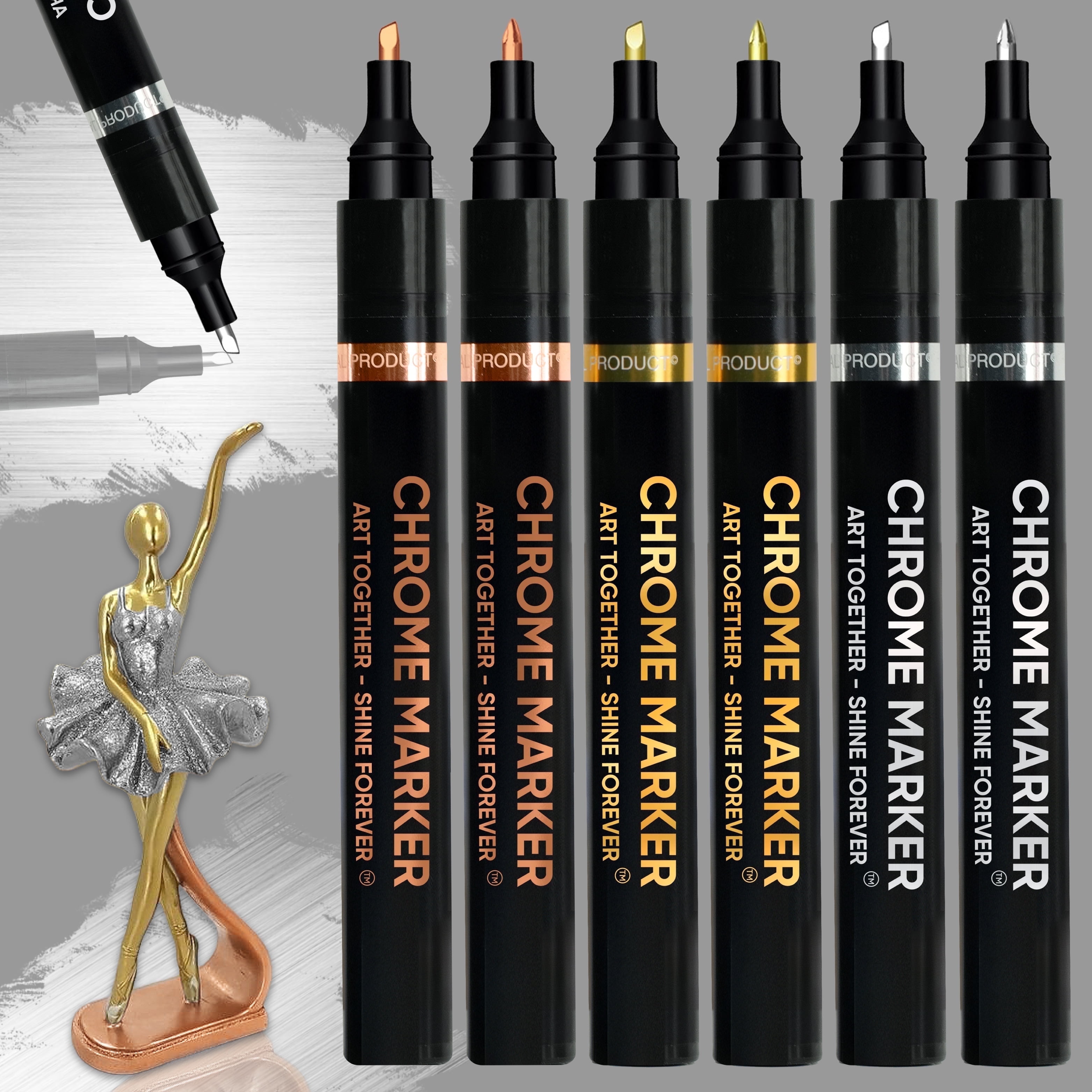 COORIART 6PK Liquid Chrome Markers - Permanent Mirror Chrome Pens ...