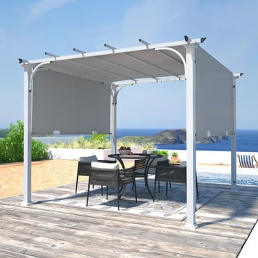 EAGLE PEAK 10 x 10 FT Outdoor Pergola with Retractable Shade Canopy ...