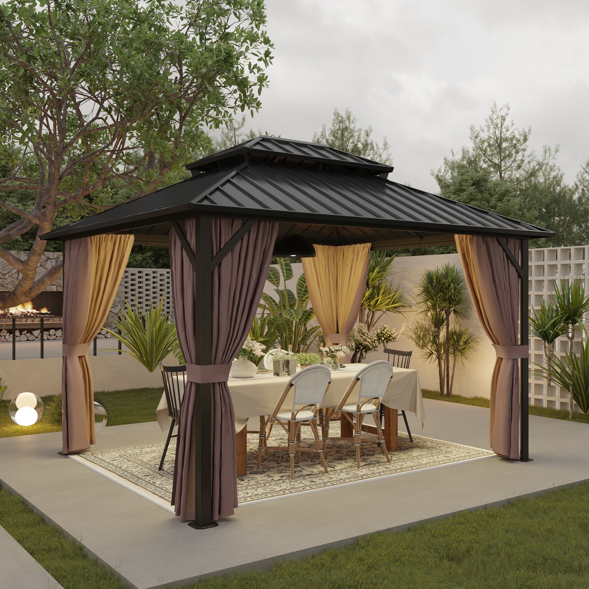 COOS BAY 10x12 Hardtop Gazebo Double Galvanized Steel Roof Canopy ...