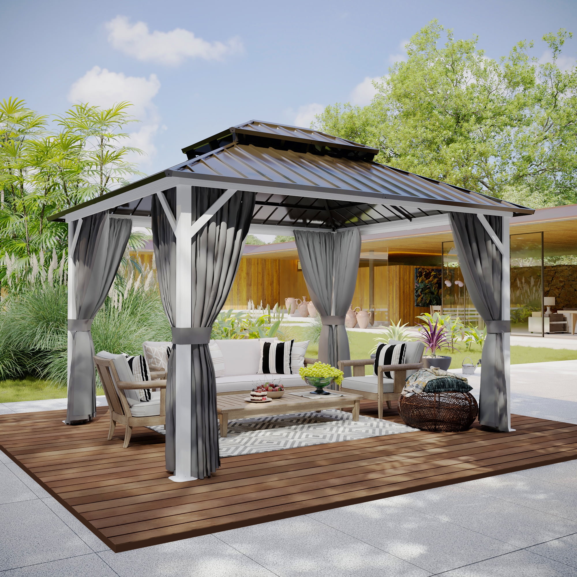 COOS BAY 10x12 Hardtop Gazebo Double Galvanized Steel Roof Canopy ...