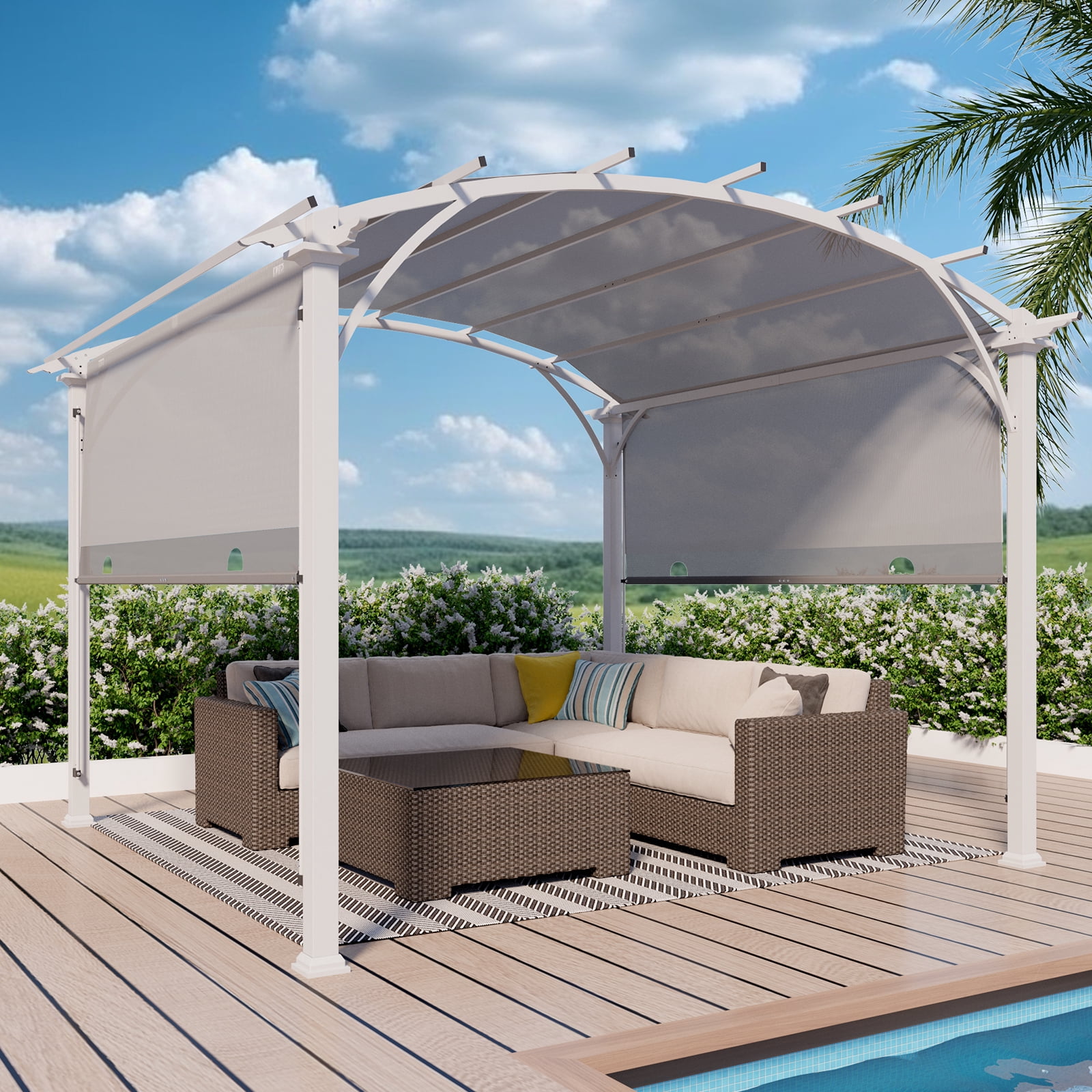 COOS BAY 11.4 x 11.4 Outdoor Retractable Patio Pergola Heavy-Duty Steel ...