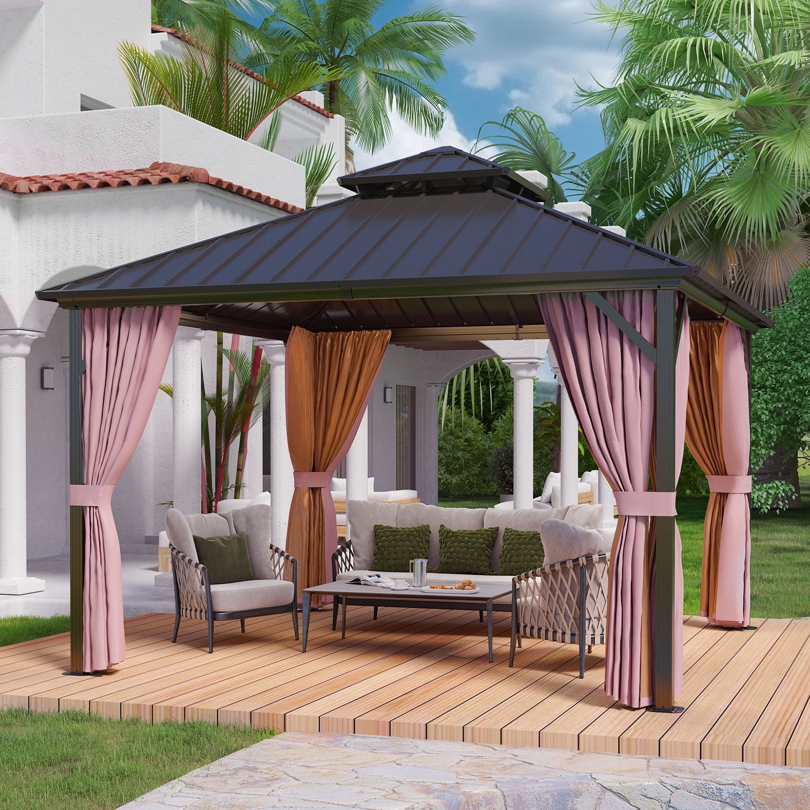COOS BAY 12x12 Hardtop Gazebo Double Galvanized Steel Roof Canopy ...