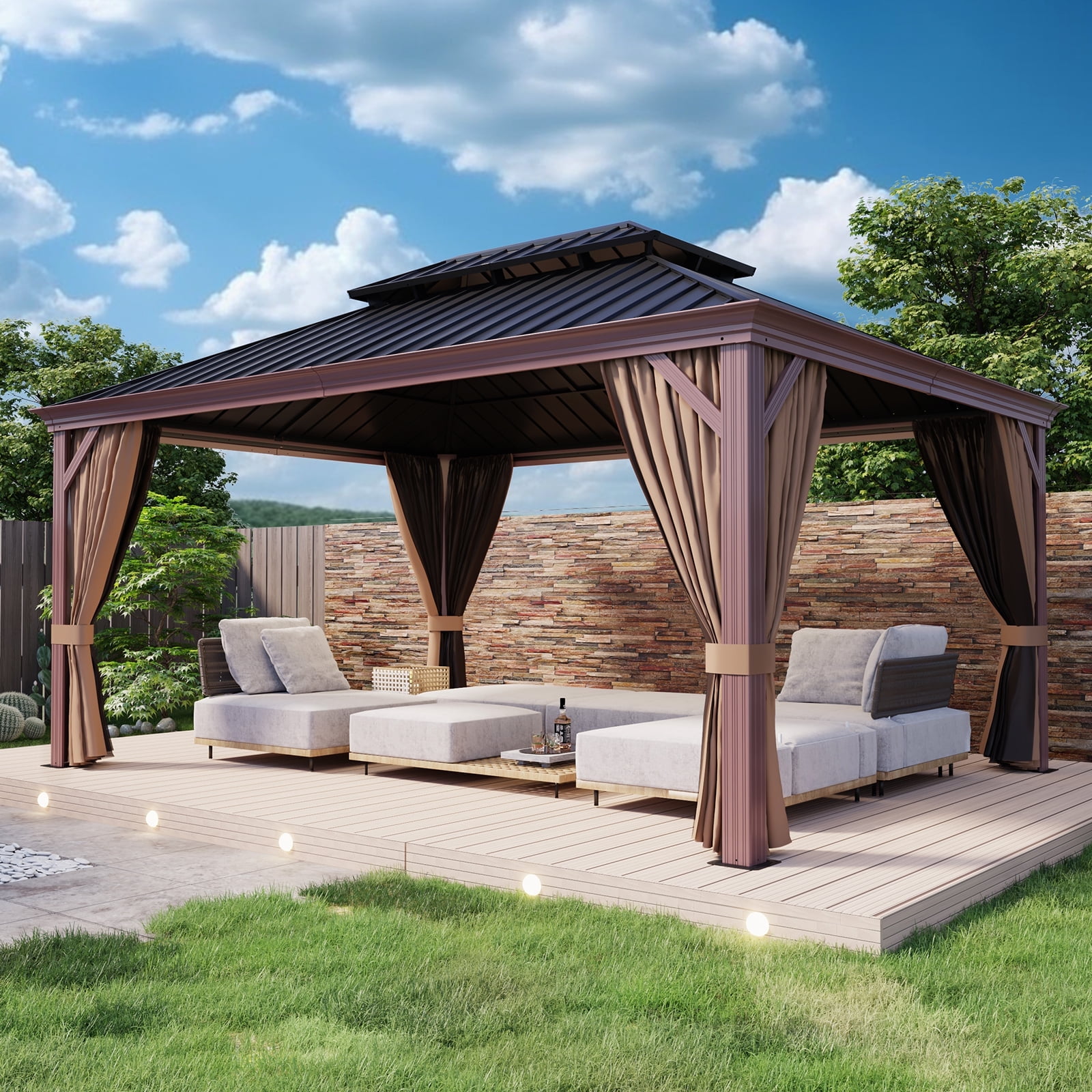 COOS BAY 12x16 Hardtop Gazebo Double Galvanized Steel Roof Canopy ...