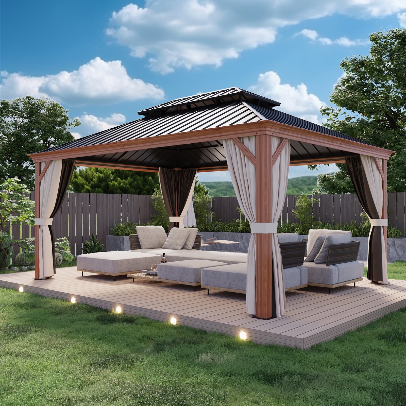 COOS BAY 12x16 Outdoor Hardtop Gazebo, Wood Grain Aluminum Frame ...