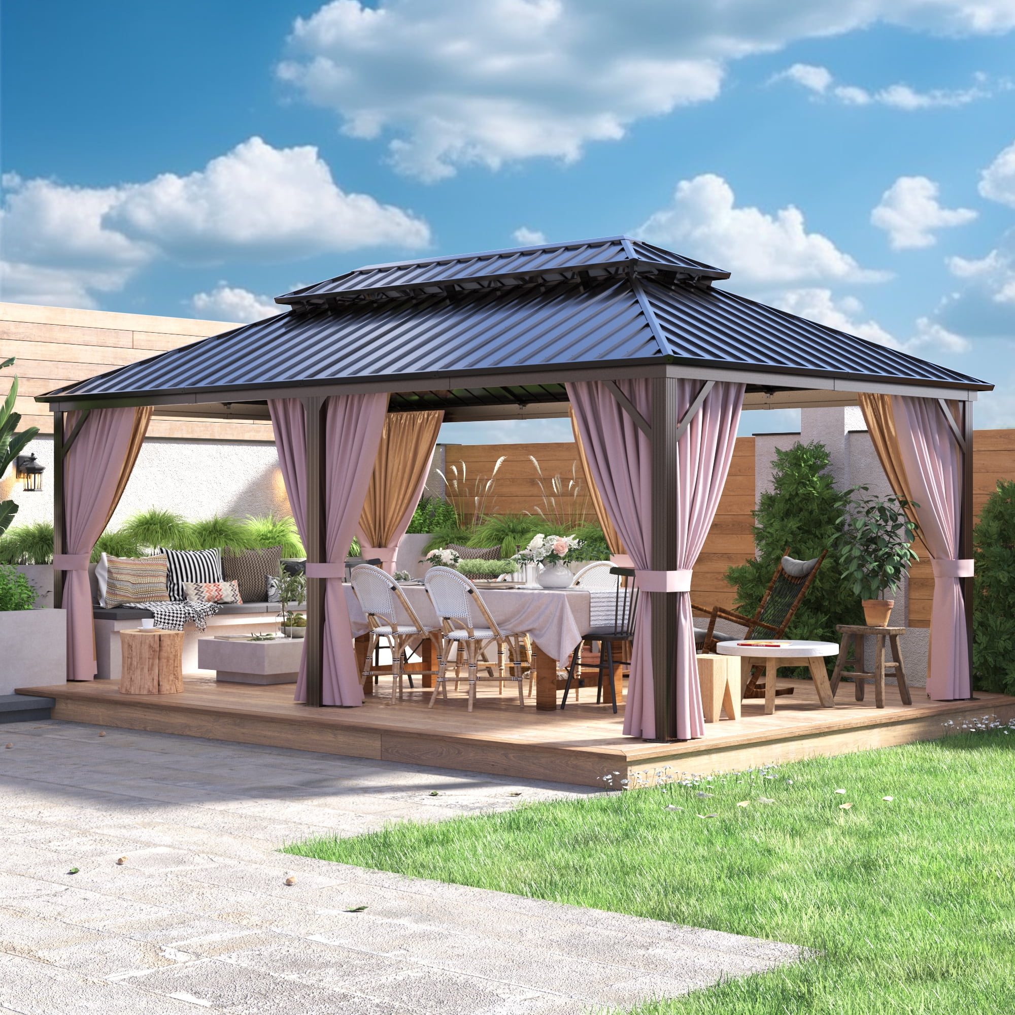 COOS BAY 12x20 Hardtop Gazebo Double Galvanized Steel Roof Canopy ...