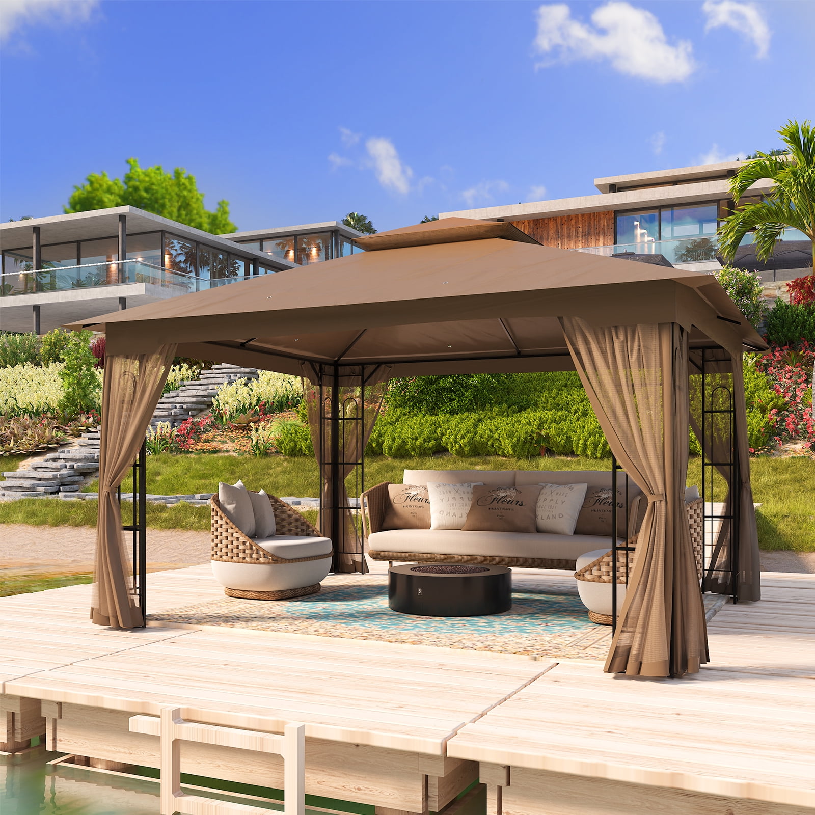 COOS BAY 13x11 Waterproof Patio Gazebo, Outdoor, Two-Tier Canopy, Mesh ...