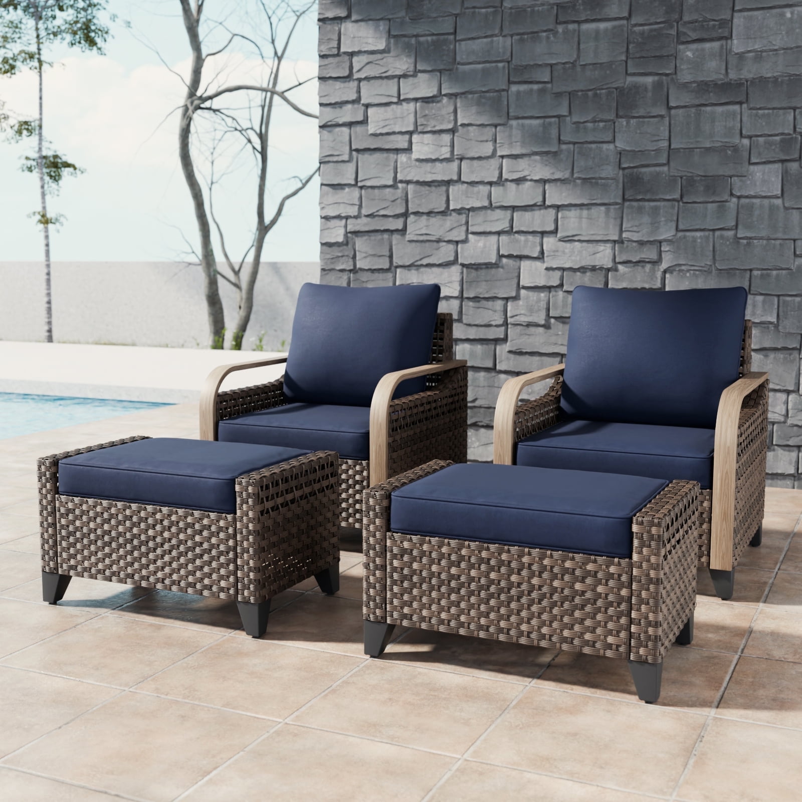 COOS BAY 4-Piece Brown Wicker Bistro Patio Set Rattan Chair ...