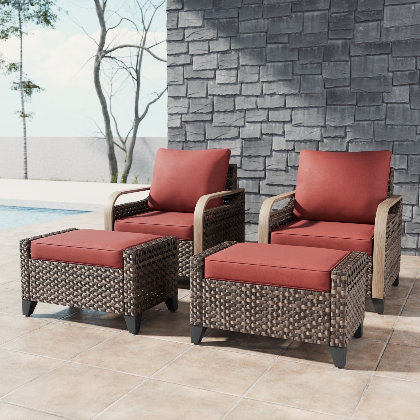 COOS BAY 4-Piece Brown Wicker Bistro Patio Set Rattan Chair ...