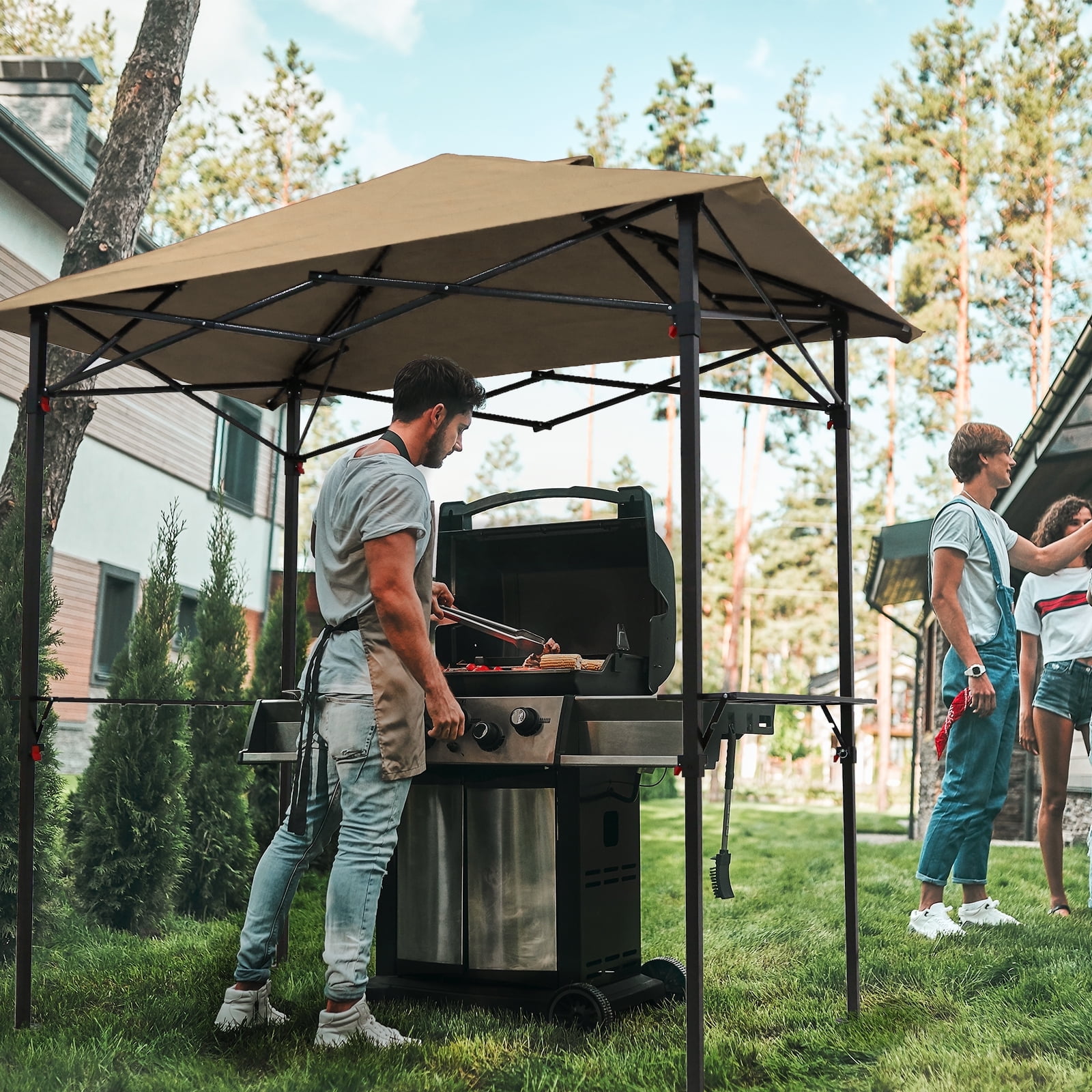 COOS BAY 8'x5' Vented Backyard BBQ Gazebo for Outside Patios with ...