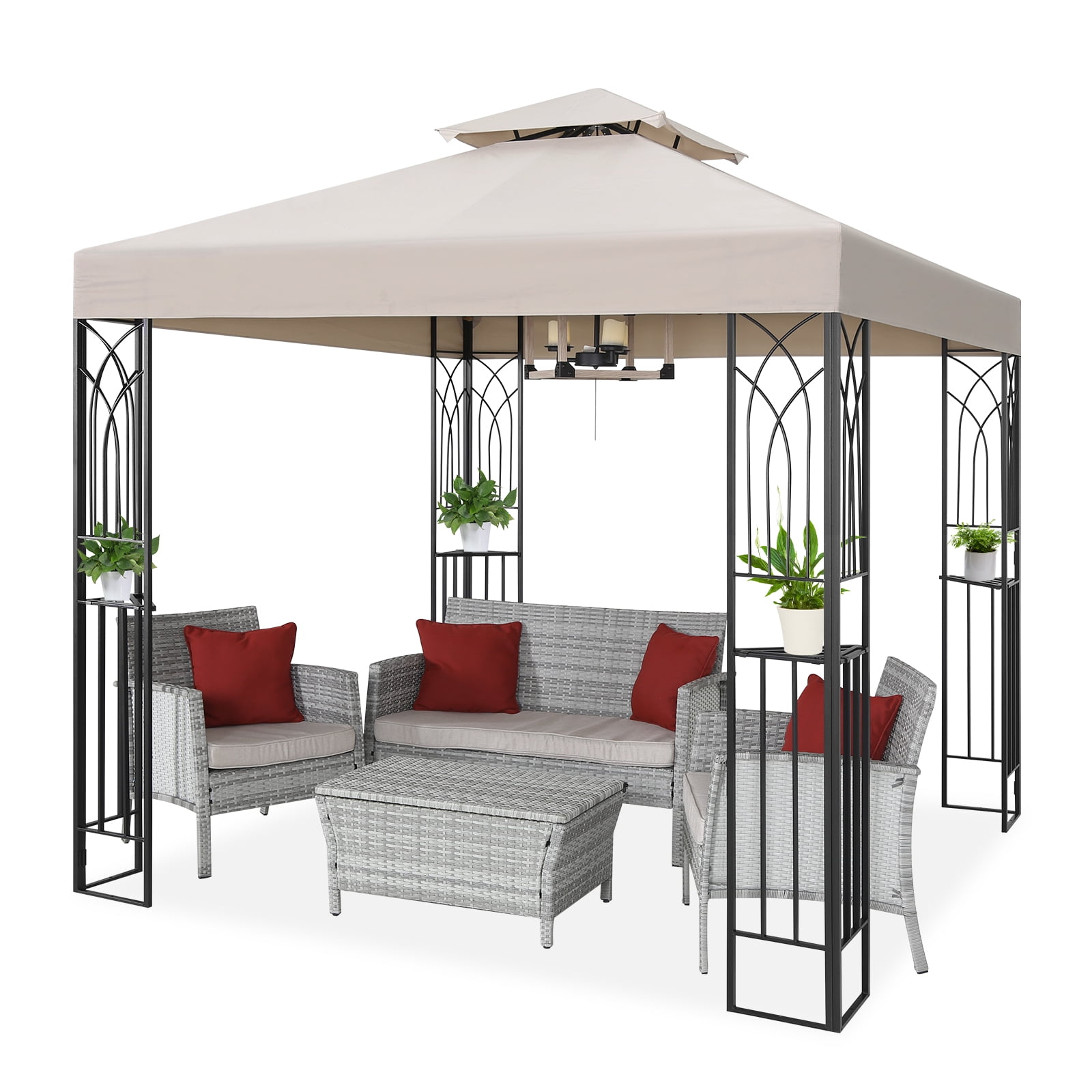 COOS BAY 8x8 Outdoor Patio Gazebo with Corner Shelves, Two-Tier Soft ...