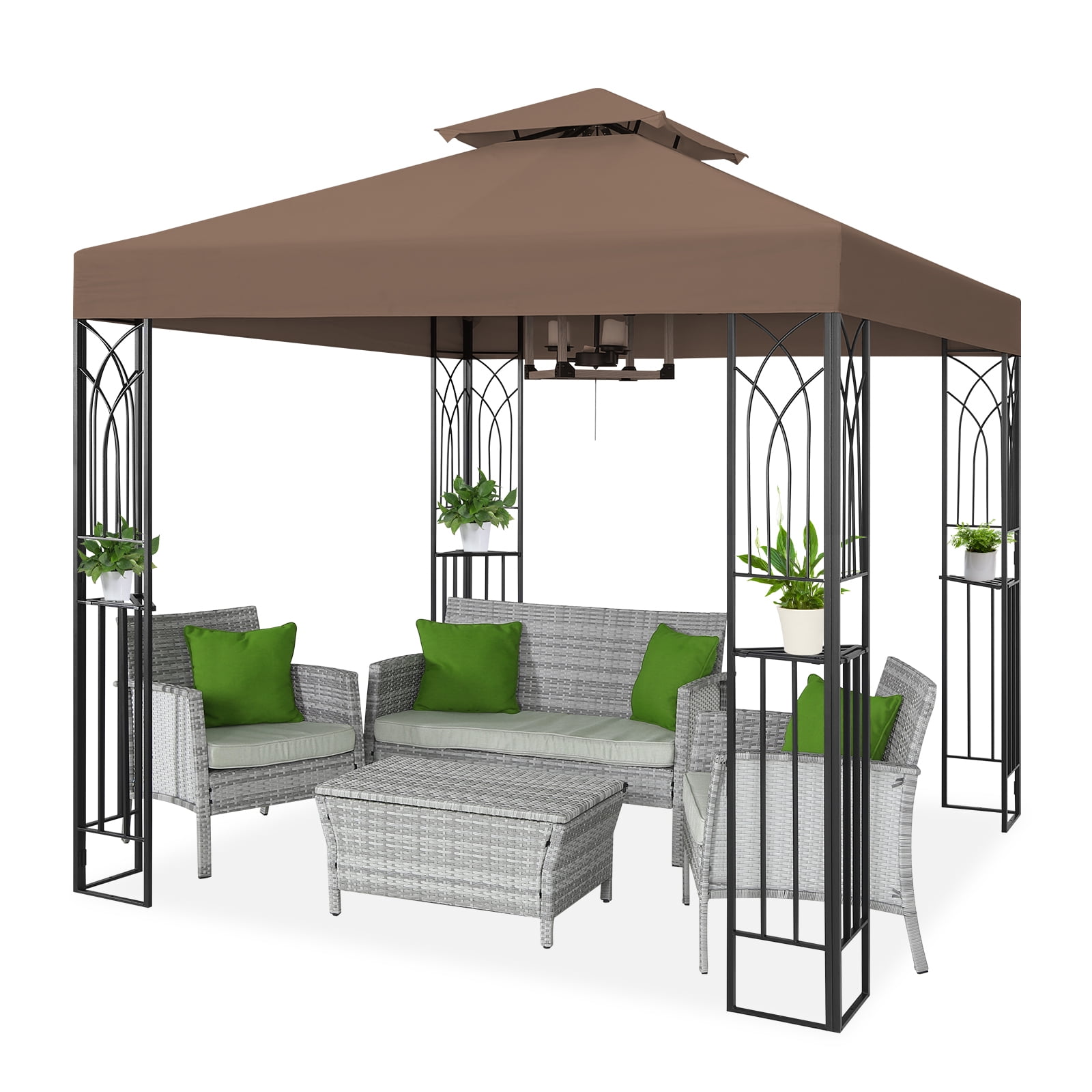 COOS BAY 8x8 Outdoor Patio Gazebo with Corner Shelves, Two-Tier Soft ...