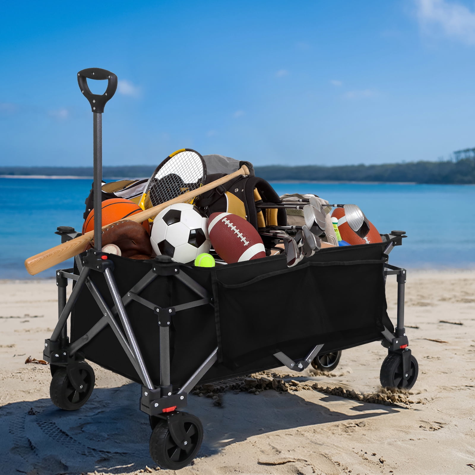COOS BAY Heavy-Duty Folding Collapsible Utility Wagon, Black - Walmart.com
