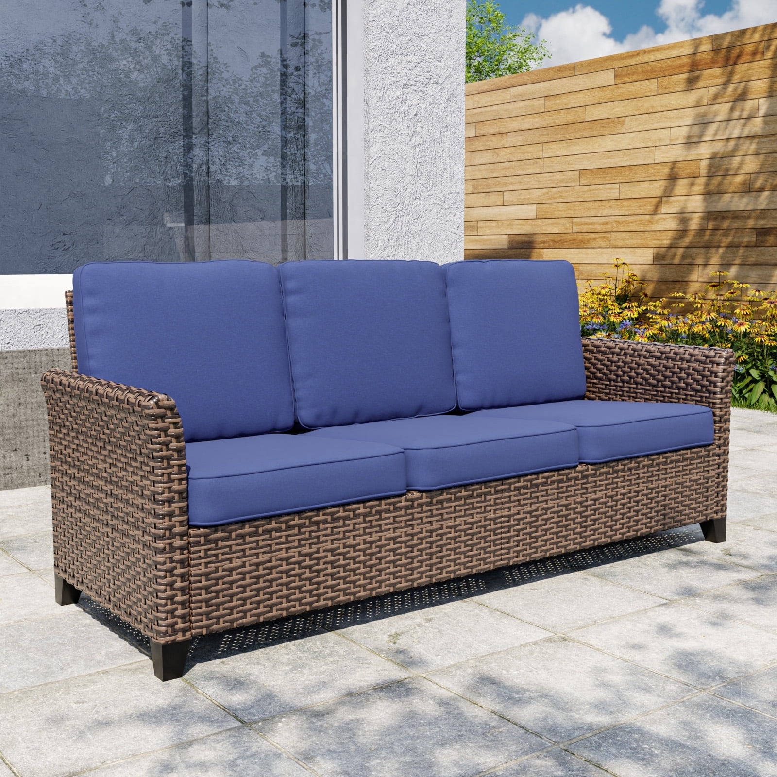 COOS BAY Harbor Retreat Mix Brown Rattan Wicker Outdoor Patio 3-Seat ...