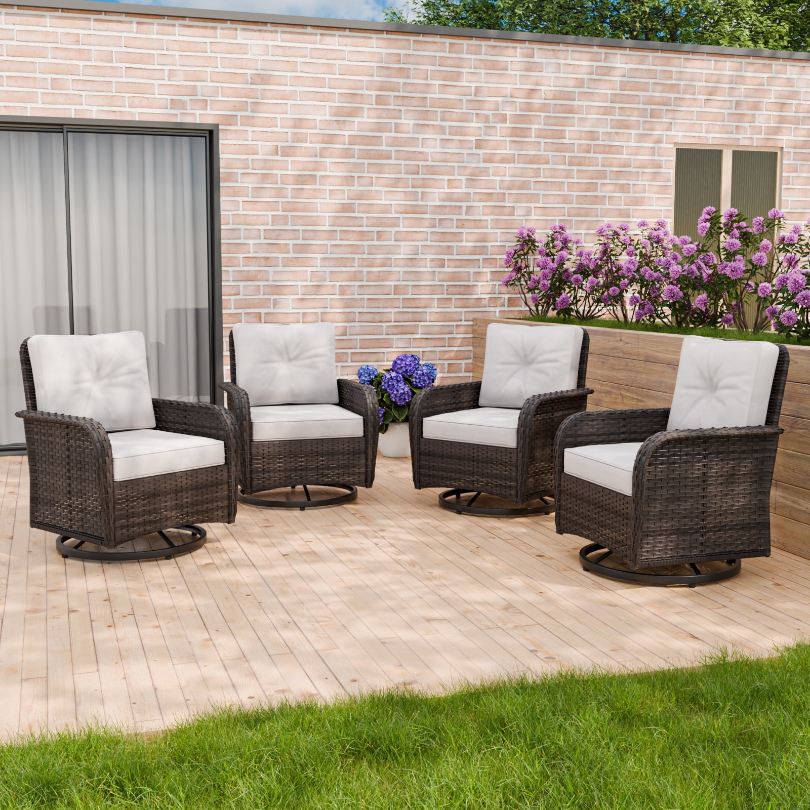 COOS BAY Outdoor Swivel Rocker Patio Chairs Set of 4, 360° Rotating ...