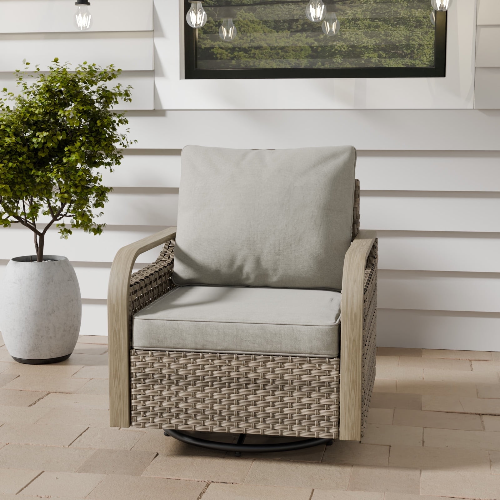 COOS BAY Outdoor Wicker Glider Chair Patio Rattan 360° Swivel Rocking ...