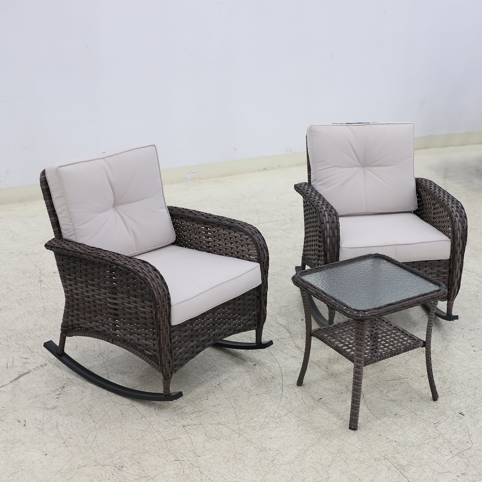COOS BAY Patio Outdoor Wicker Rocking Chairs Set Rattan Rocker Chair ...