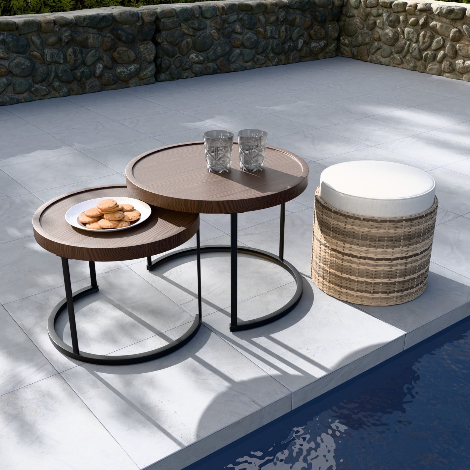 COOS BAY Sand Dune Set of 3 Round Wood Top Stacking Nesting Coffee ...