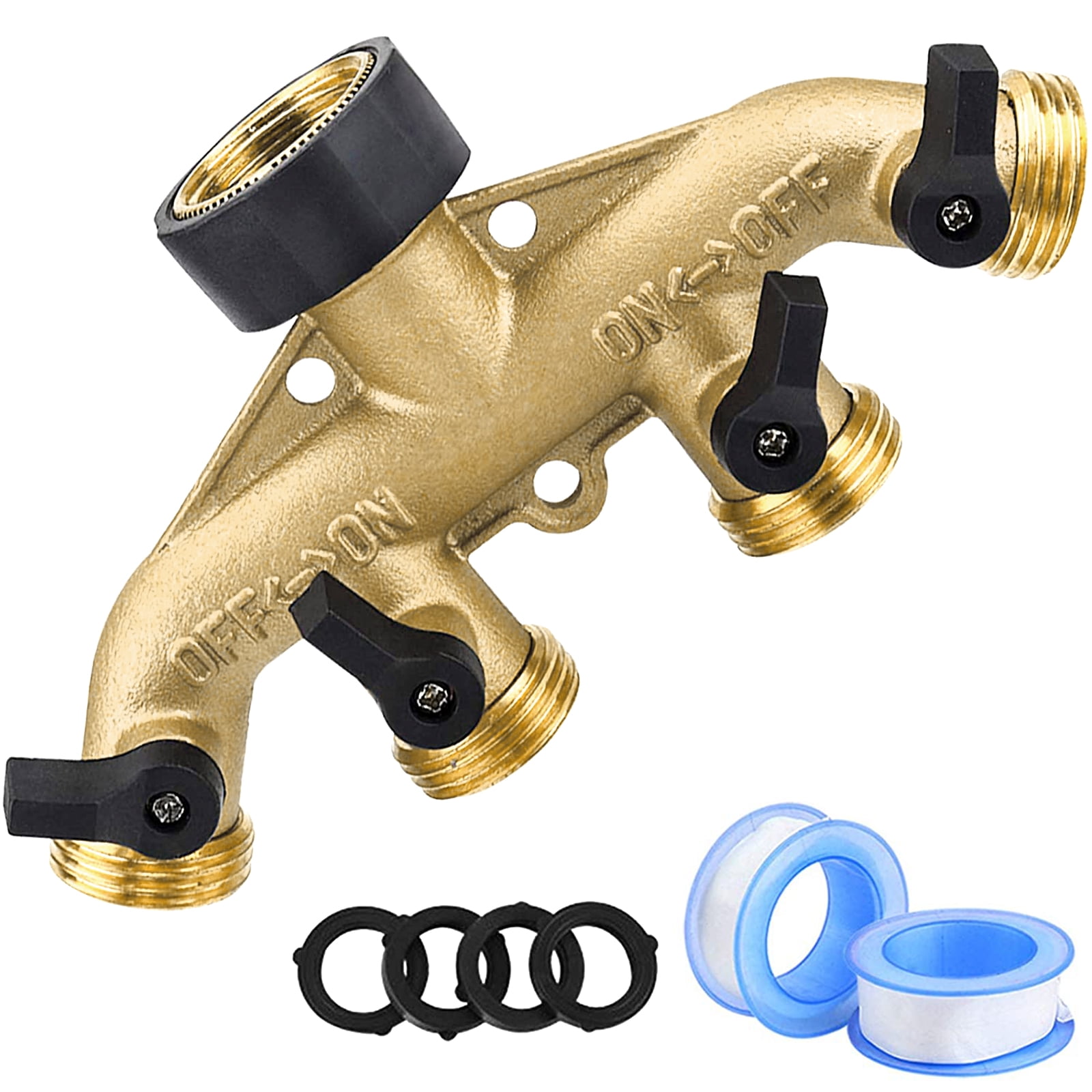 COOSERRY 4 Way Brass Hose Splitter, Solid Brass Hose Connector 3/4 ...