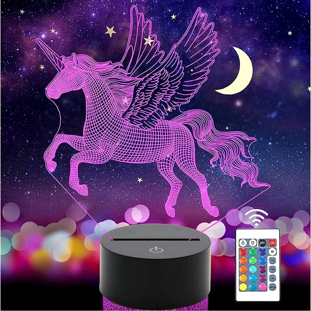 3D Illusion Unicorn Lamp, Touch Night Light, 16 Colors, Remote Control ...