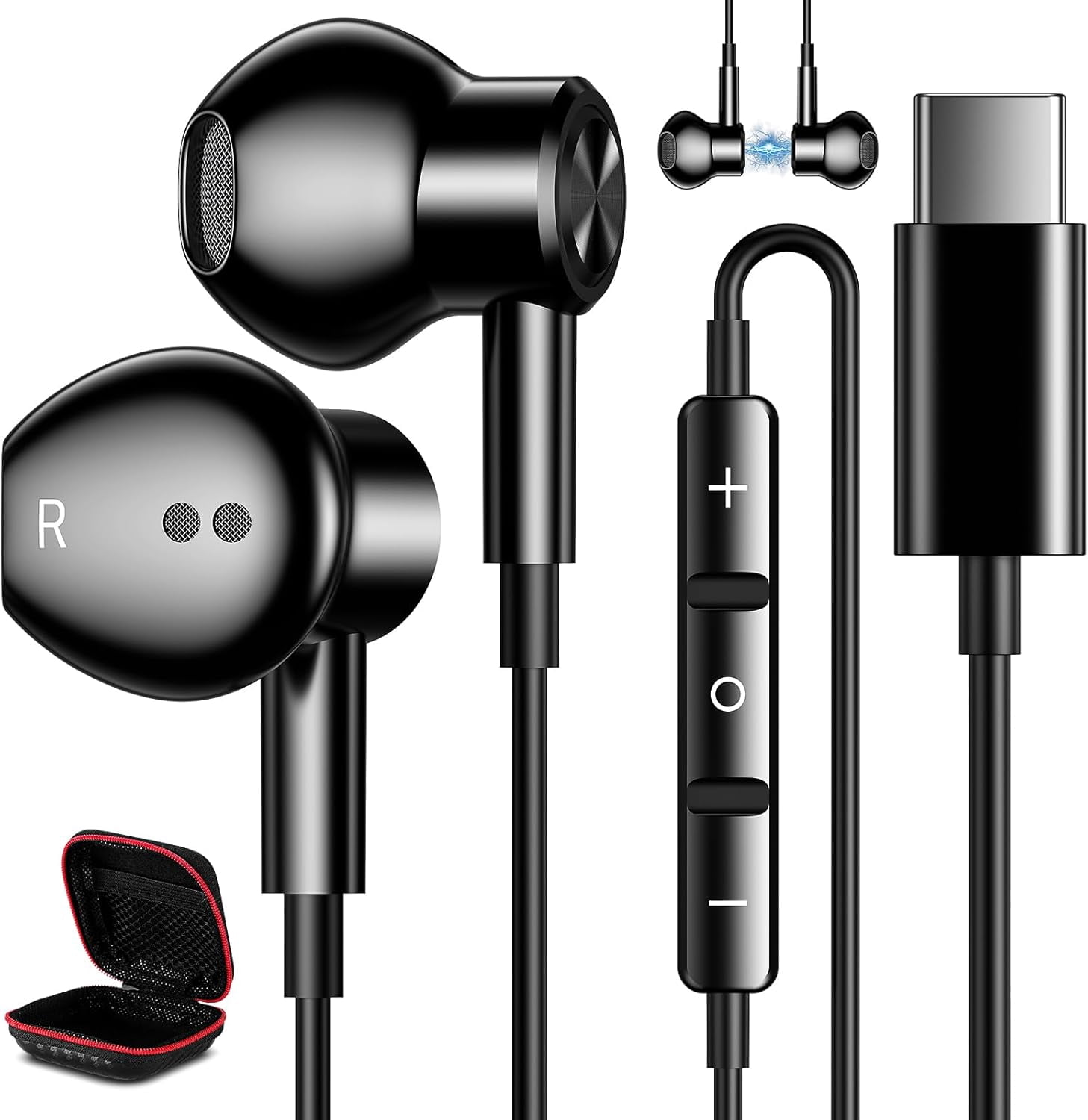 COOYA USB C Earbuds in-Ear Headphones+Mic for iPhone 16 15 Plus iPad ...