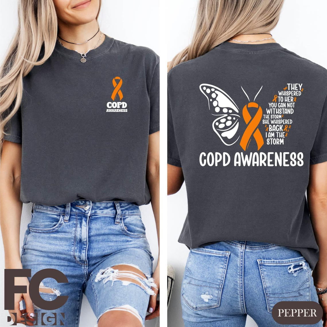 COPD Awareness Front And Back Shirt, Orange Ribbon Shirt, Chronic ...