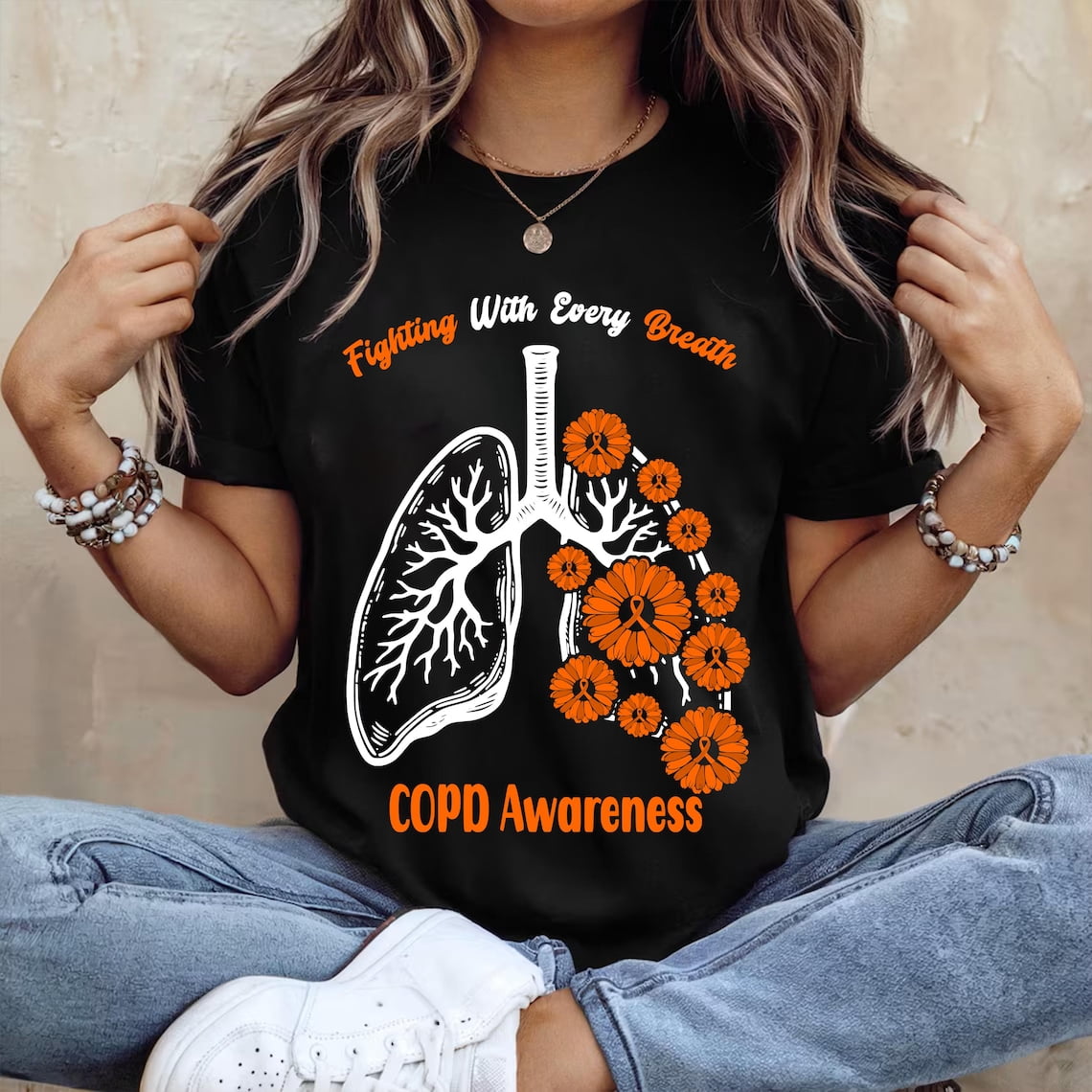 COPD Awareness Shirt, Floral Lung Shirt, Orange Ribbon Shirt, COPD ...