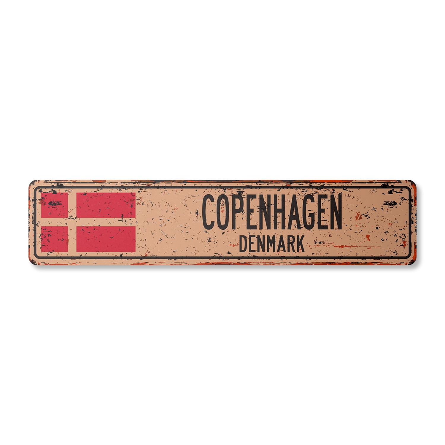 COPENHAGEN DENMARK Vintage Plastic Street Sign Danish Dane flag city ...