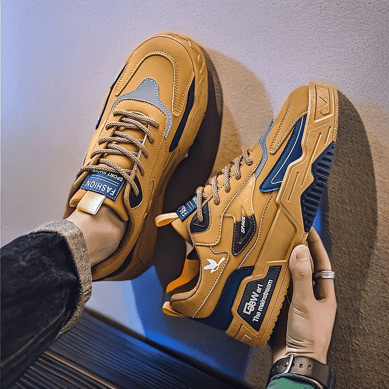 CORASUN Men's Fashion Color Block Dad Shoes, Waterproof PU Casual ...