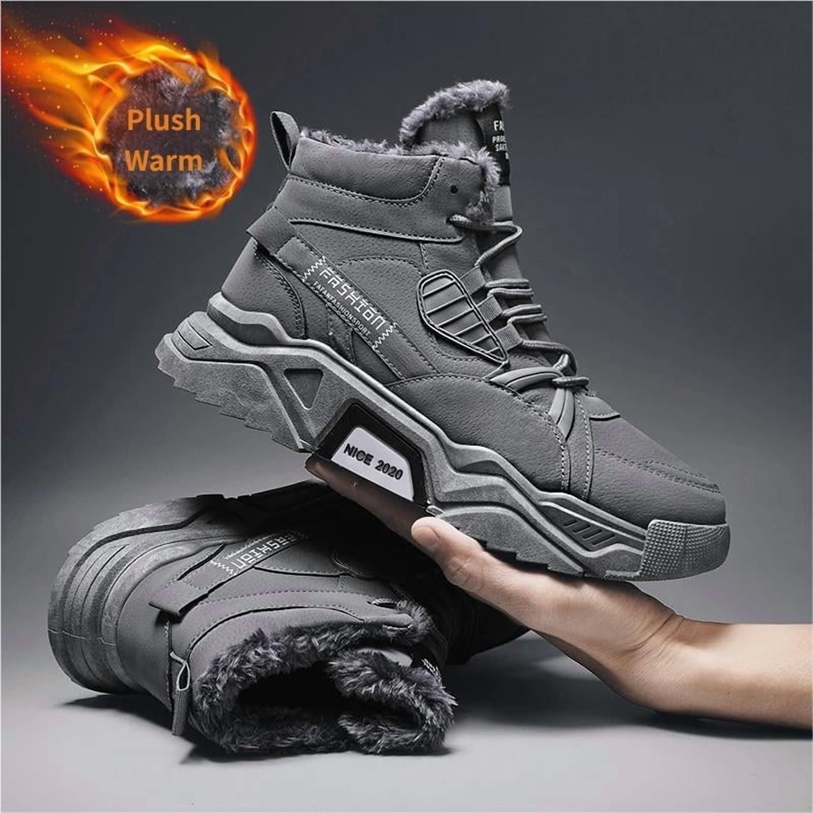 CORASUN Men's Winter Fur Lined Warm Mid-Top Snow Boots | PU Waterproof ...