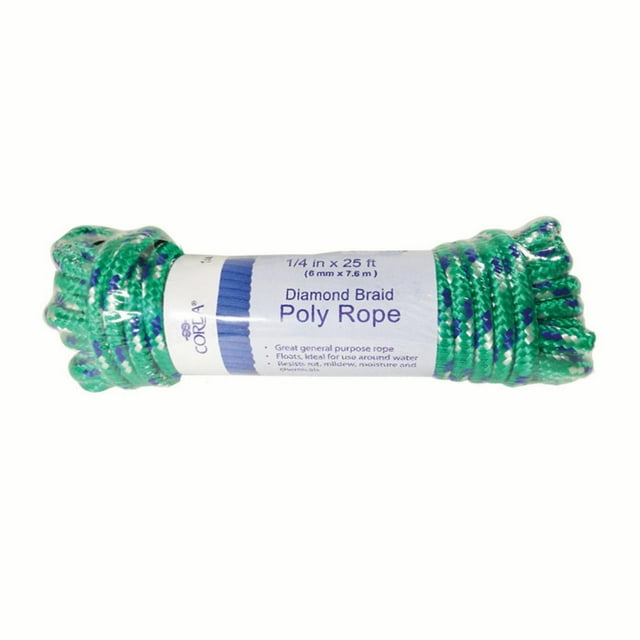 CORDA Diamond Braid Poly Rope, 1/4" x 25' - Walmart.com