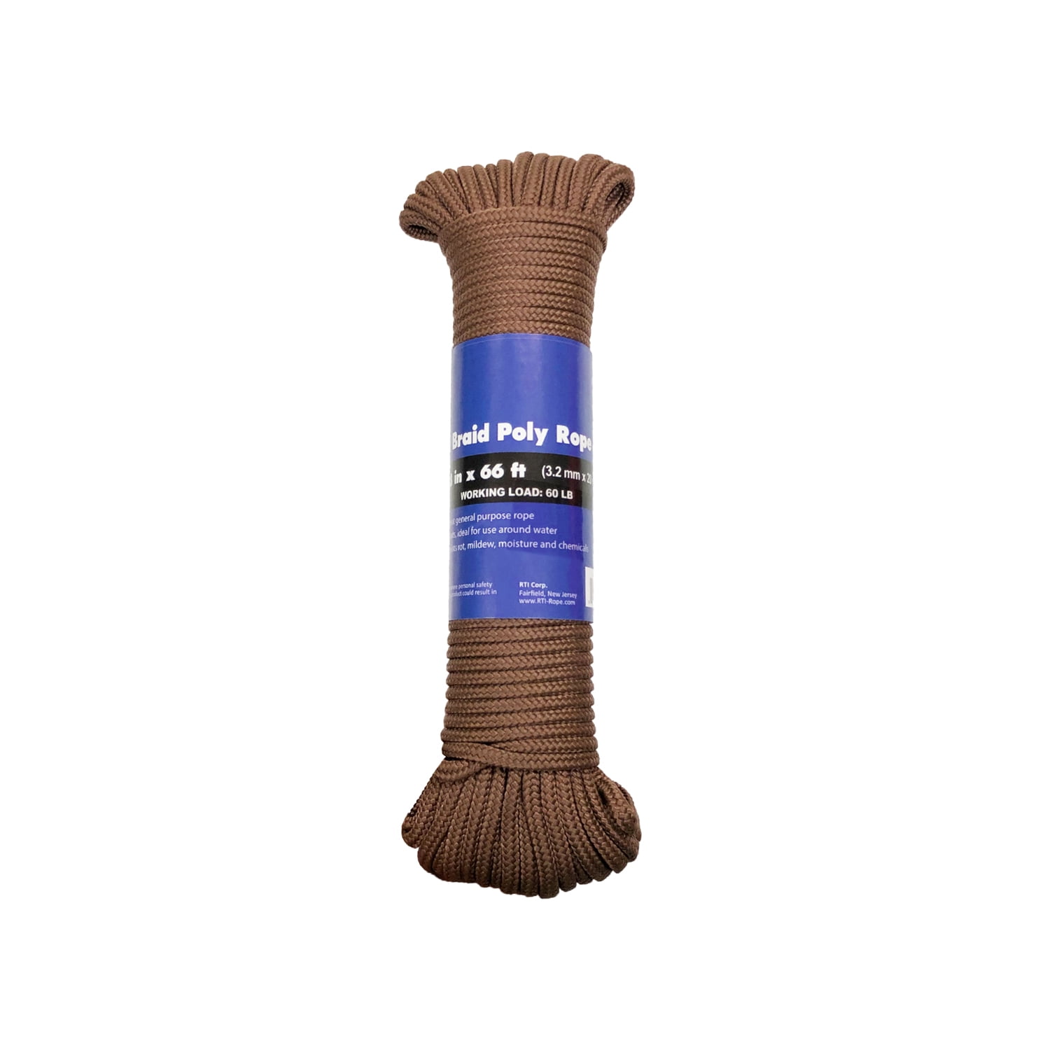 CORDA Diamond Braid Rope, Brown, Polypropylene, 1/8" x 66' - Walmart.com