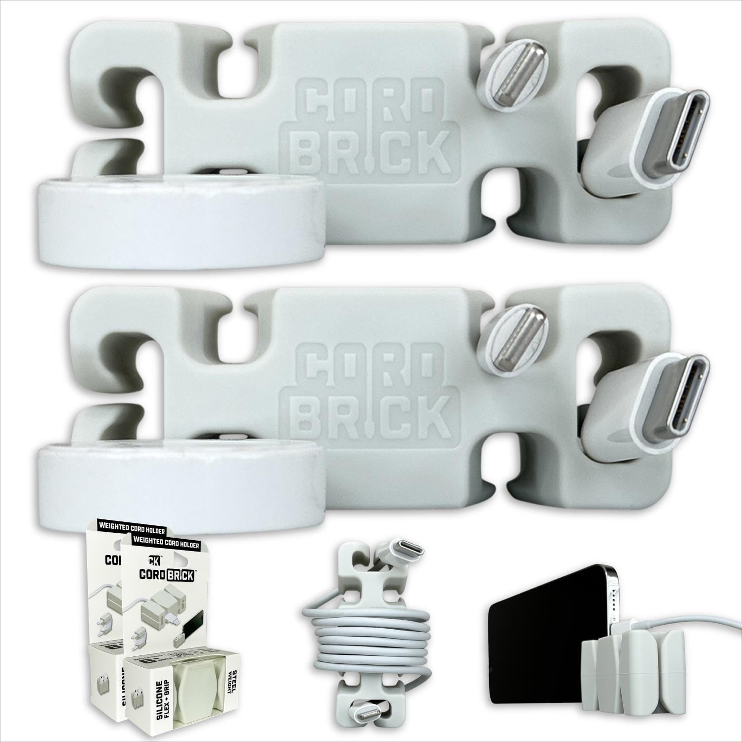 CORDBRICK (2pk) Weighted Cord Holder for Nightstand and Desktop. Travel ...