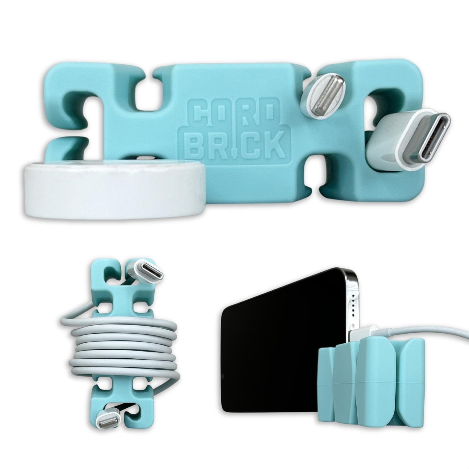 CordBrick Weighted Cable Holder for Desktop Nightstand - Travel Cord Management Tool - Aqua 1 ...
