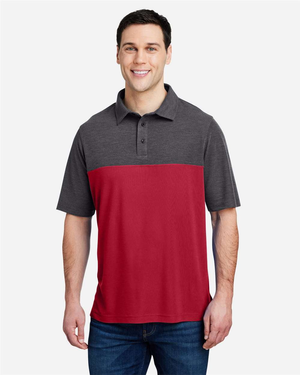 CORE365 CE112C Men's Fusion ChromaSoft™ Colorblock Polo-Classic Red ...