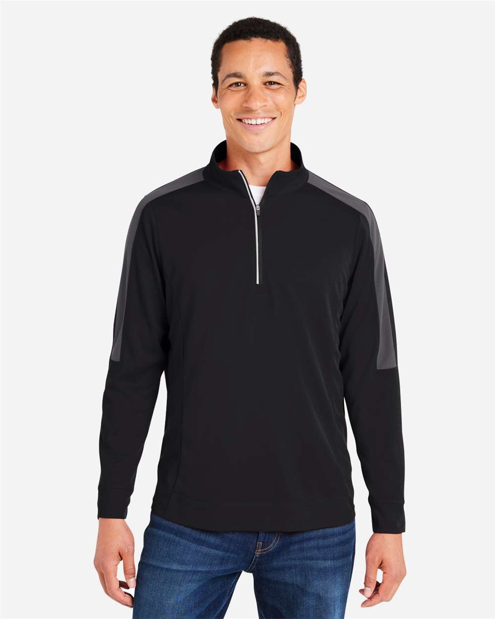 CORE365 CE404 Men's Market Snag Protect Mesh Colorblock Quarter-Zip Pullover-BLACK/ CARBON-XL ...