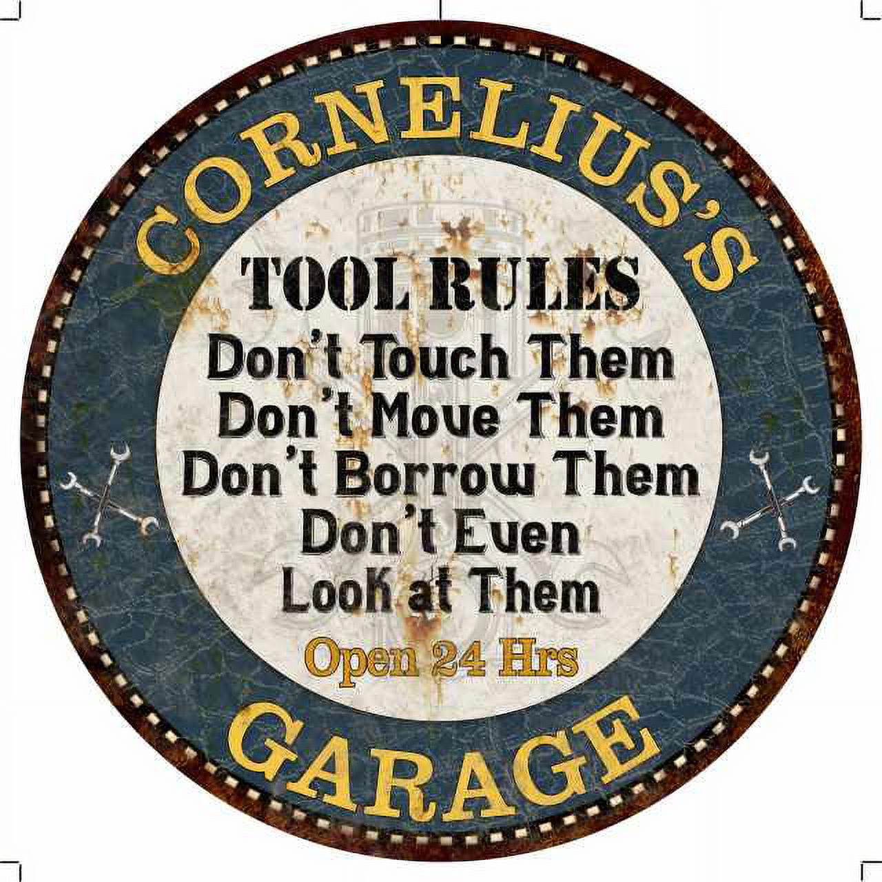 CORNELIUS'S Garage Rules 14" Round Metal Sign Garage Decor 100140015489 - Walmart Business Supplies