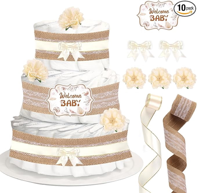 CORNER LACE Gender Neutral Diaper Cake Decorations, Baby Shower ...