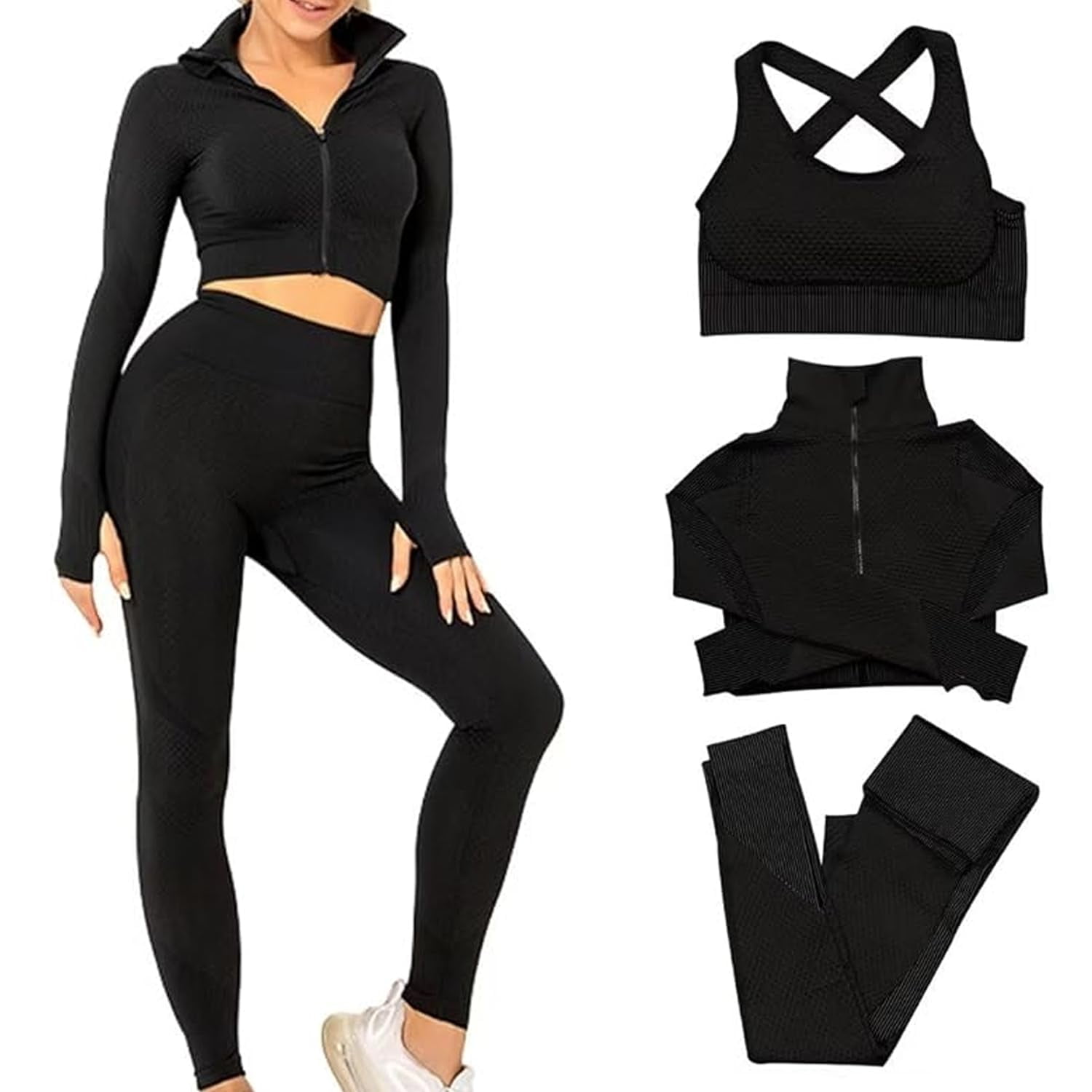 CORPOAMOR Women's Ribbed Seamless Fitness Clothing, Gym Outfit and Yoga ...