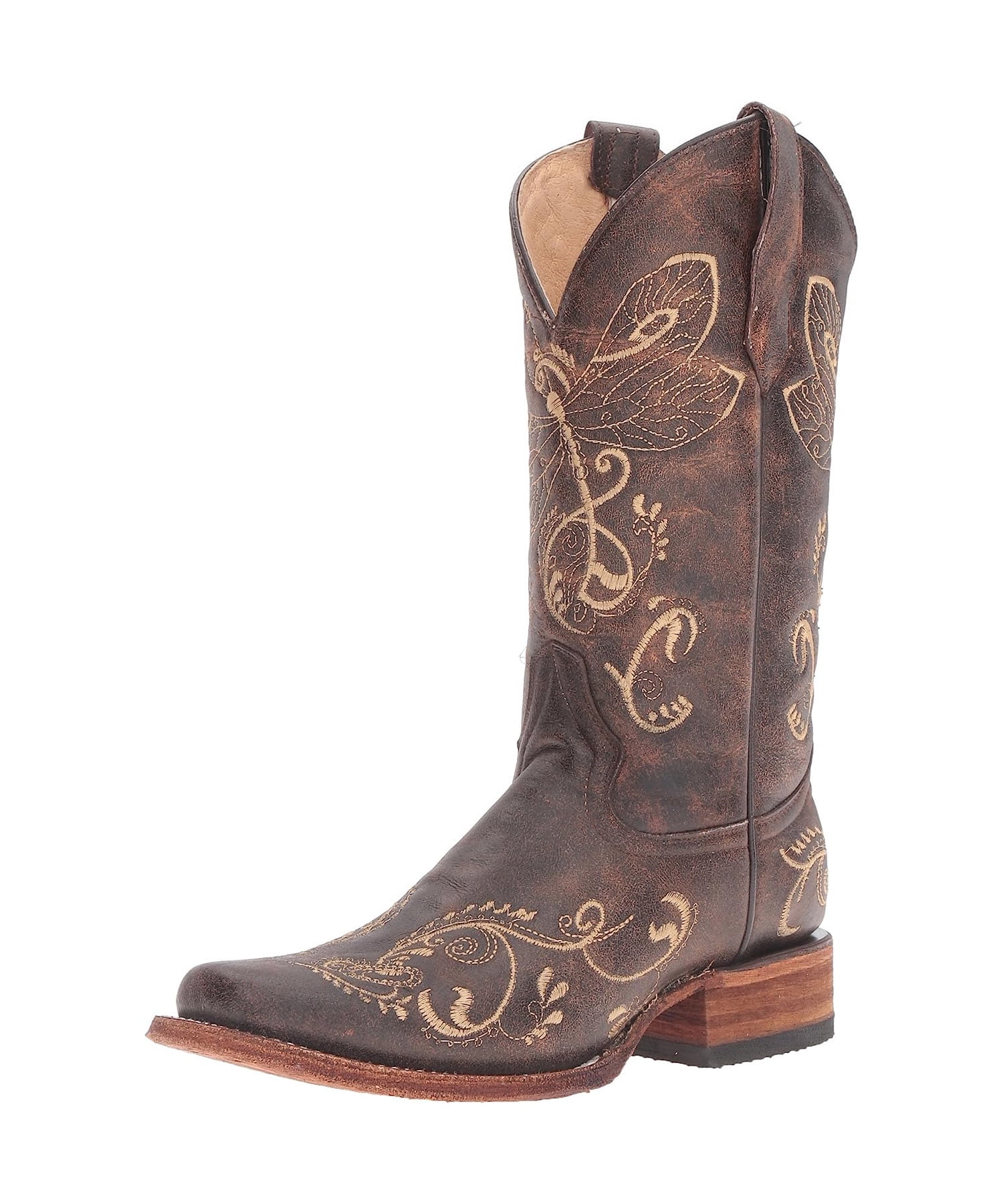 CORRAL Women's Distressed Leather Dragonfly Embroidery Cowboy Boots ...