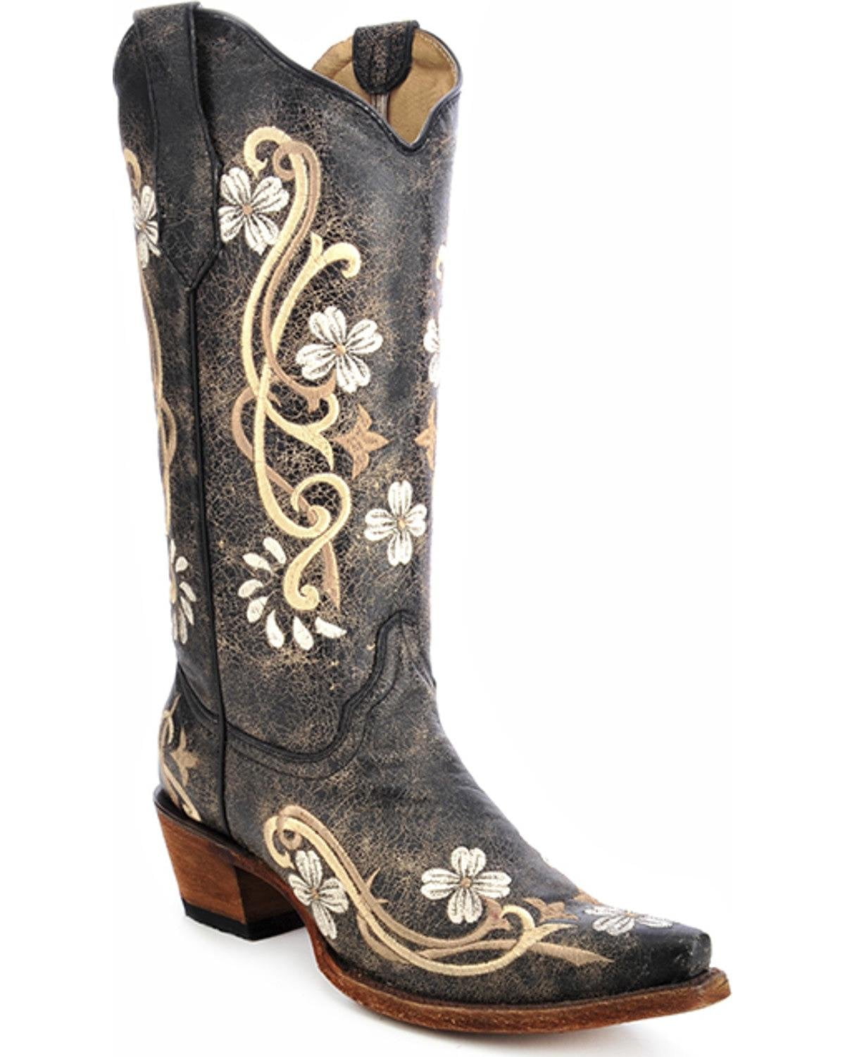 CORRAL Adult Female Floral Embroidery Black/Multi Color Boots, Size: 8. ...
