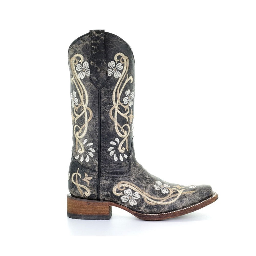 CORRAL Adult Female Floral Embroidery Black/Multi Color Sq. Toe Boots ...