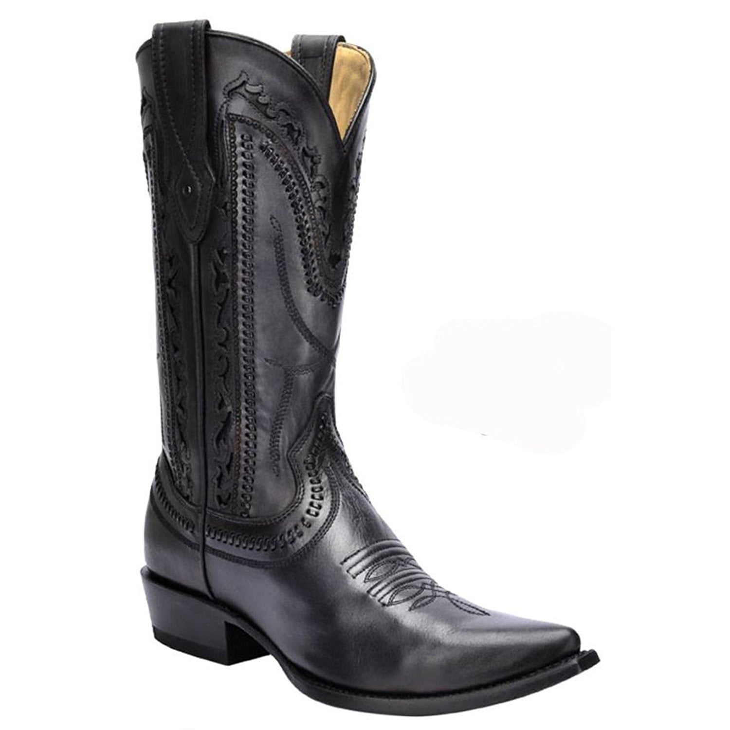 CORRAL Men's Black Laser Cut and Whip Stitch Snip Toe Cowboy Boots ...