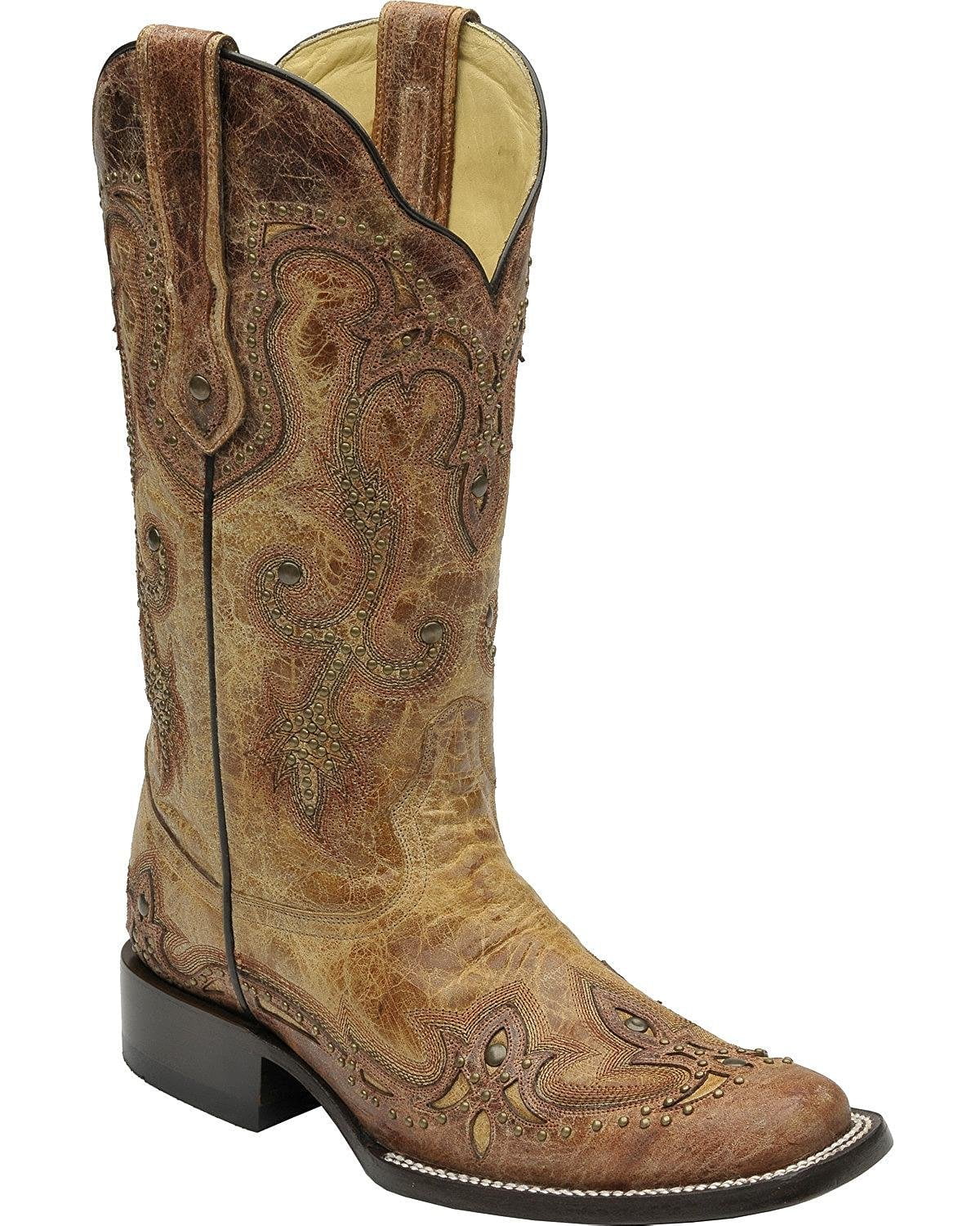 CORRAL Women's Antique Saddle Cognac Overlay Square Toe Cowgirl Boots G1212 7 BM US - Walmart.com