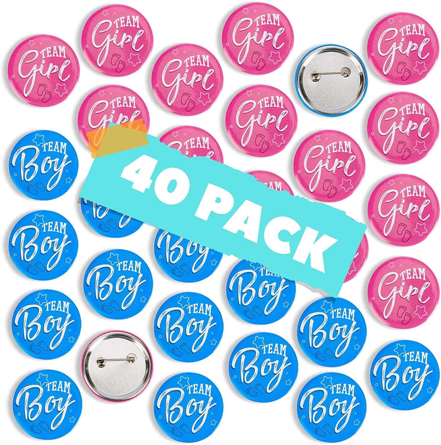 CORRURE 40pcs Gender Reveal Buttons Pins - 2.0" Premium Metal Badge ...