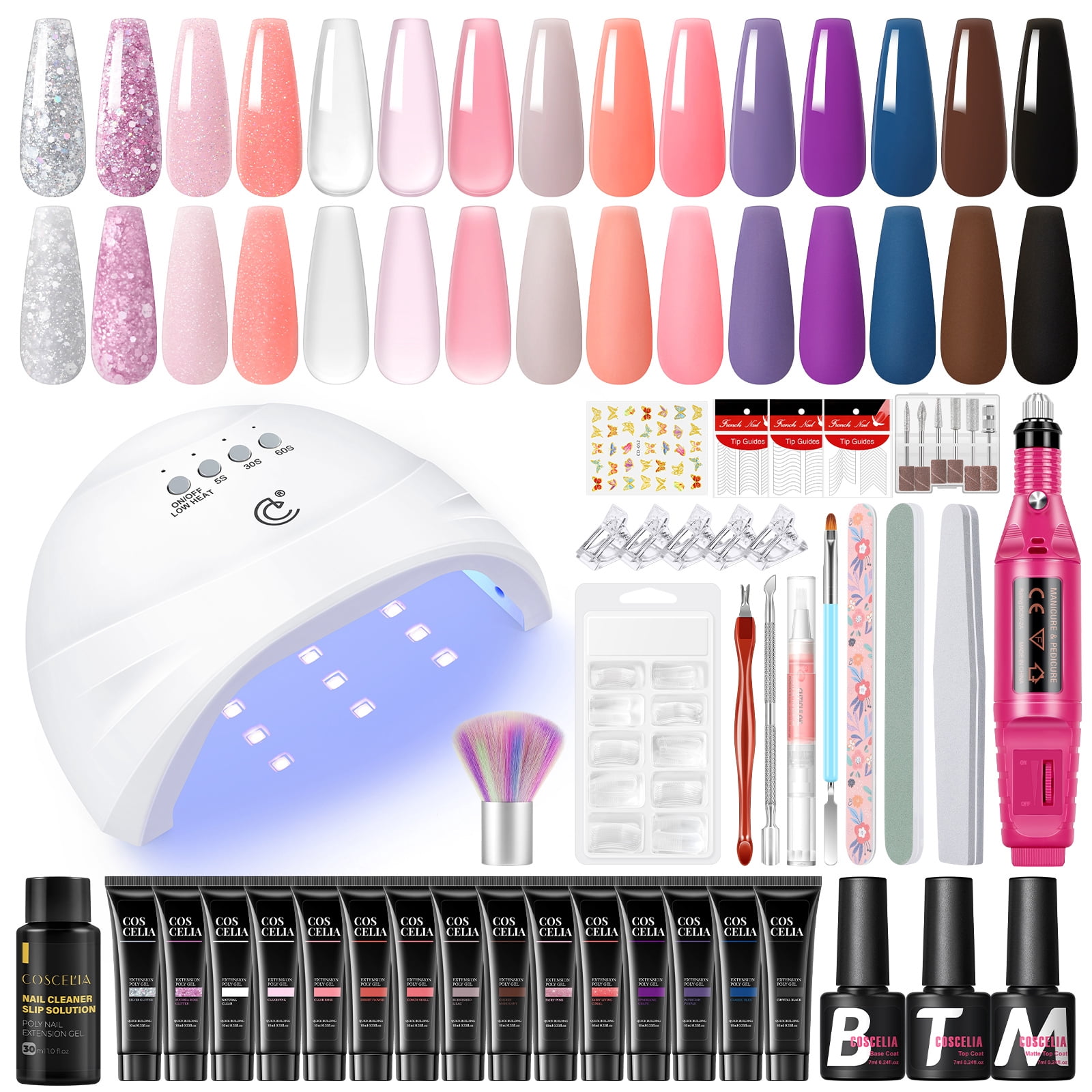 COSCELIA 15pcs Poly Nail Gel Kit Starter Kit with U V Lamp and Drill ...