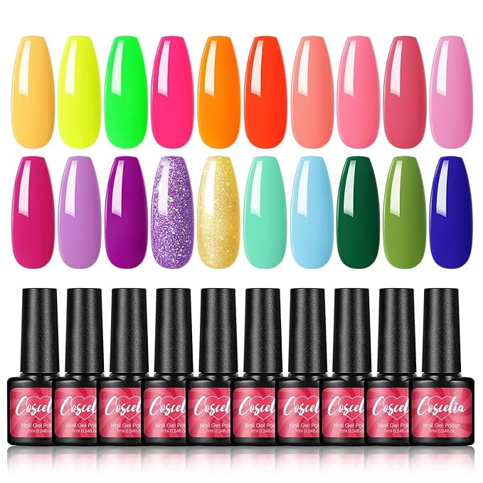 COSCELIA 20PC Gel Nail Polish Set Pink Purple Blue Colorful Gel Polish ...