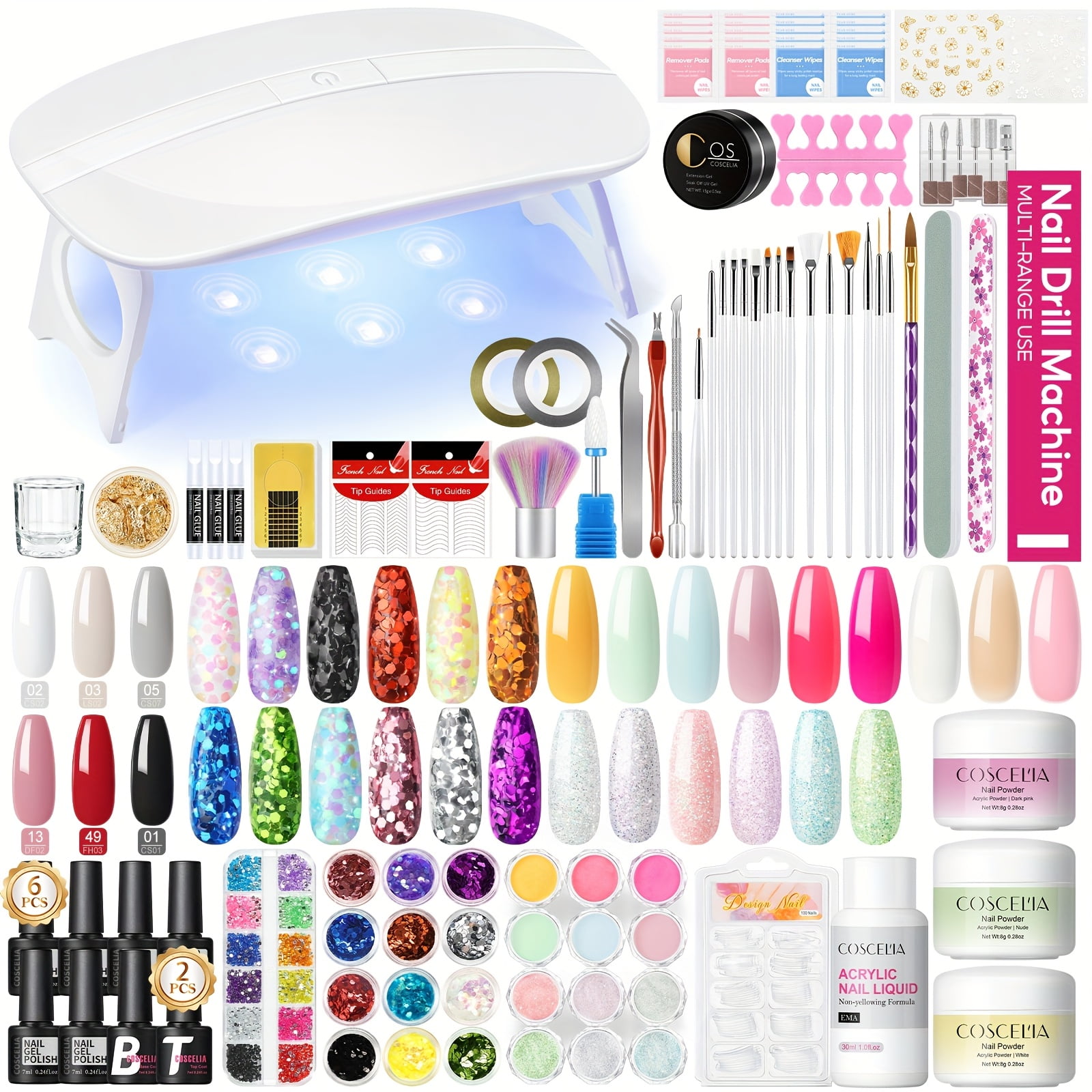 COSCELIA Complete Acrylic Nail Kit with Electric Drill & Lamp - Full ...