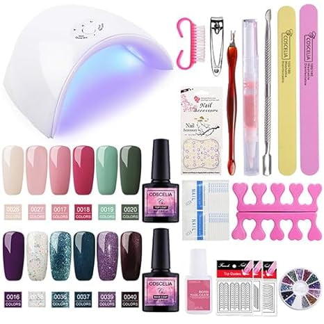 COSCELIA Gel Kit with U V Light 12 Colors Spring Summer Base and Top ...